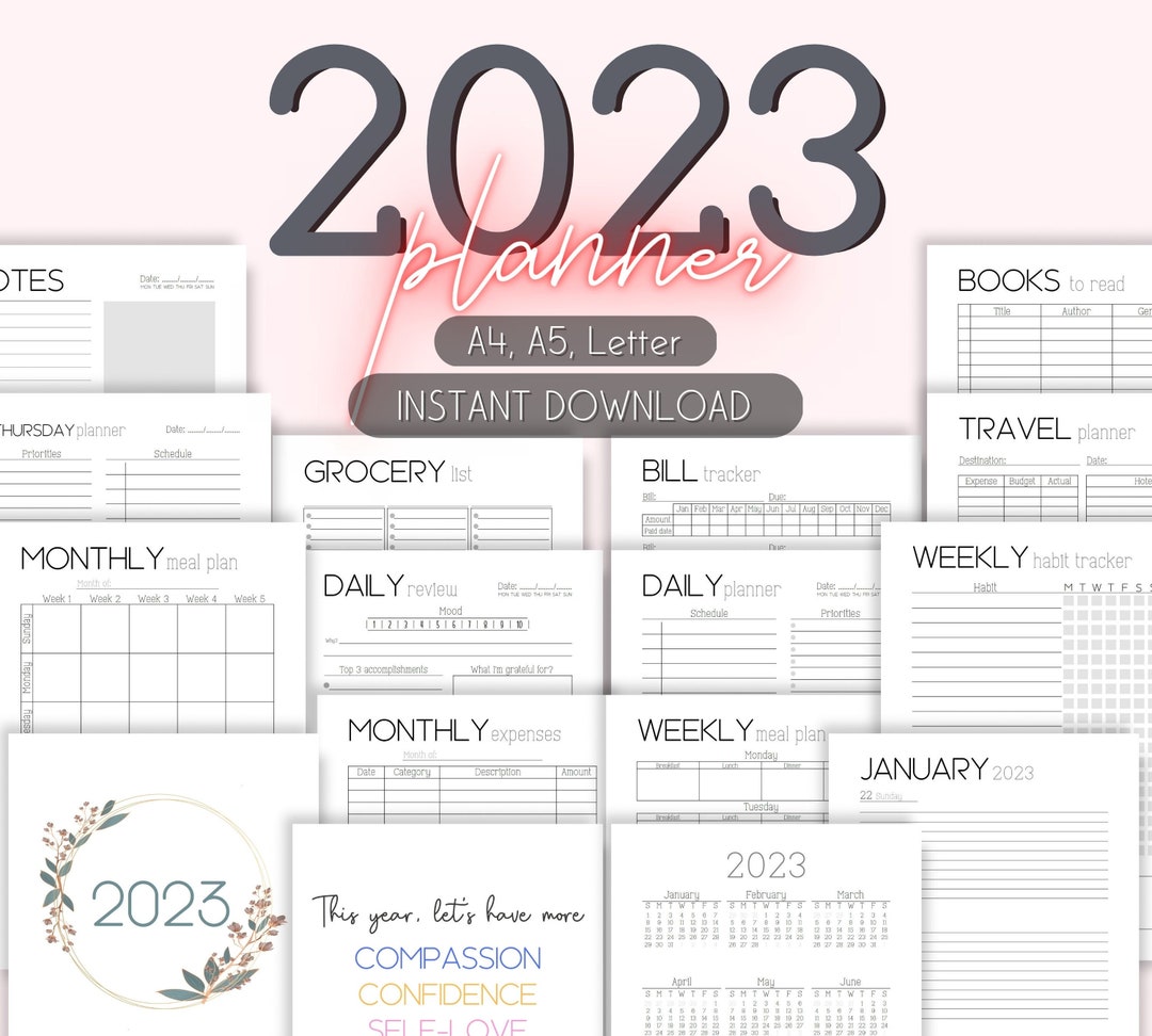 2023 Planner Printable Daily Planner Weekly Planner Monthly - Etsy