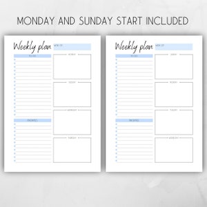2-page Weekly Planner Printable, Week on 2 Pages, Colorful Weekly Plan ...