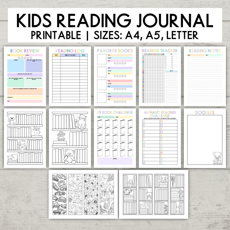 Kids Reading Journal Printable: Book Tracker, Reading Challenge (A4 A5 ...