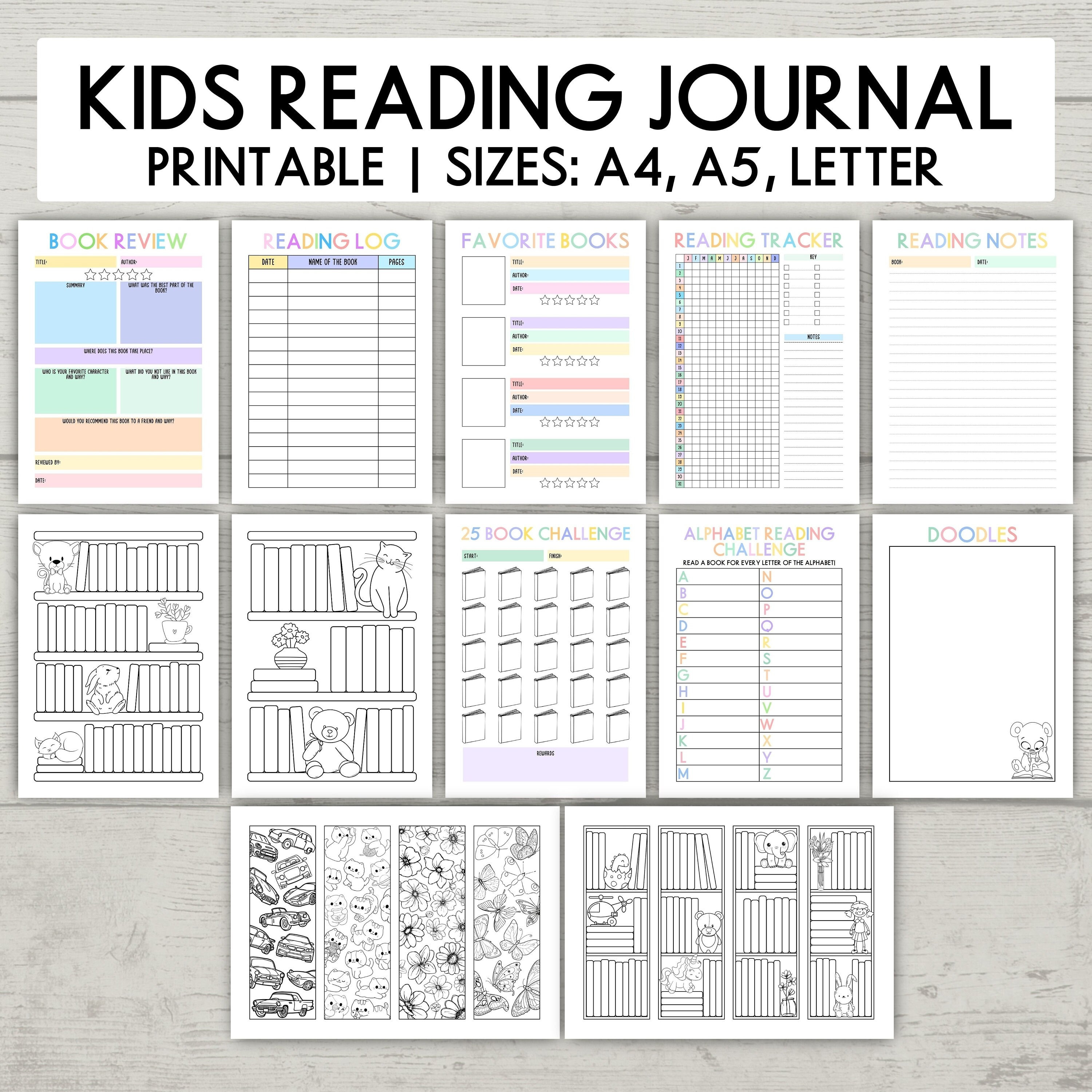 Kids Reading Journal Printable Bookshelf Reading Log for Kids - Etsy