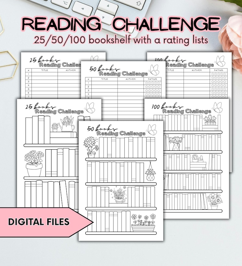 Bookshelf Reading Challenge Printable: Book Tracker With Rating (PDF ...