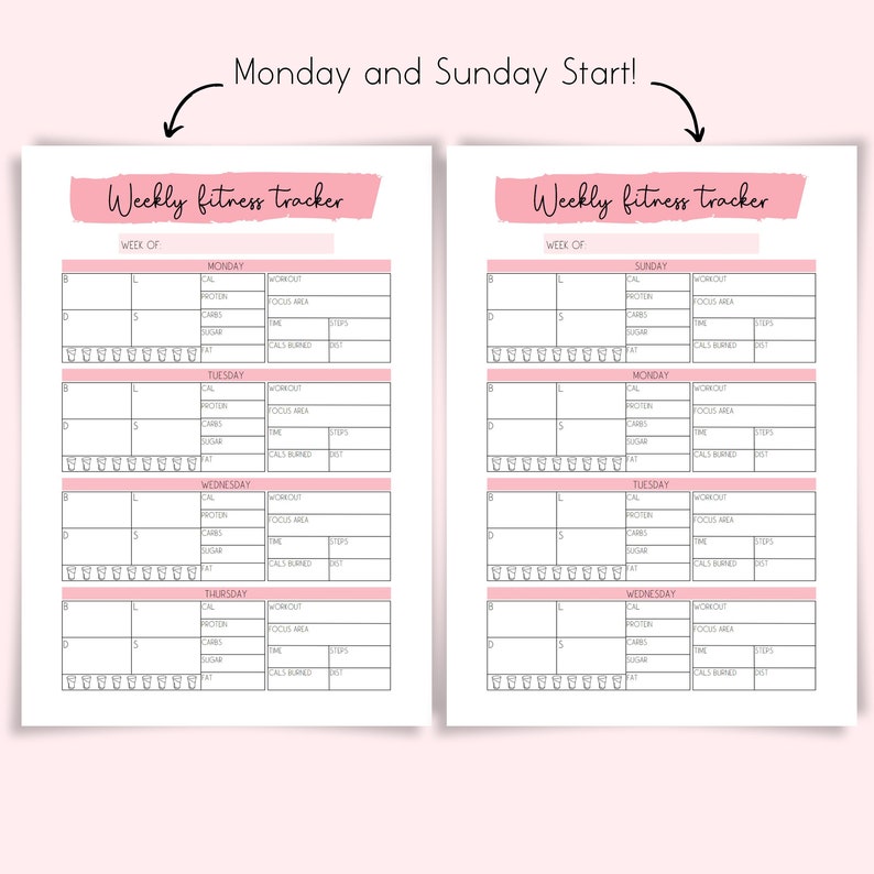 Pink Weight Loss Journal: Fitness Planner Printable (digital Download ...