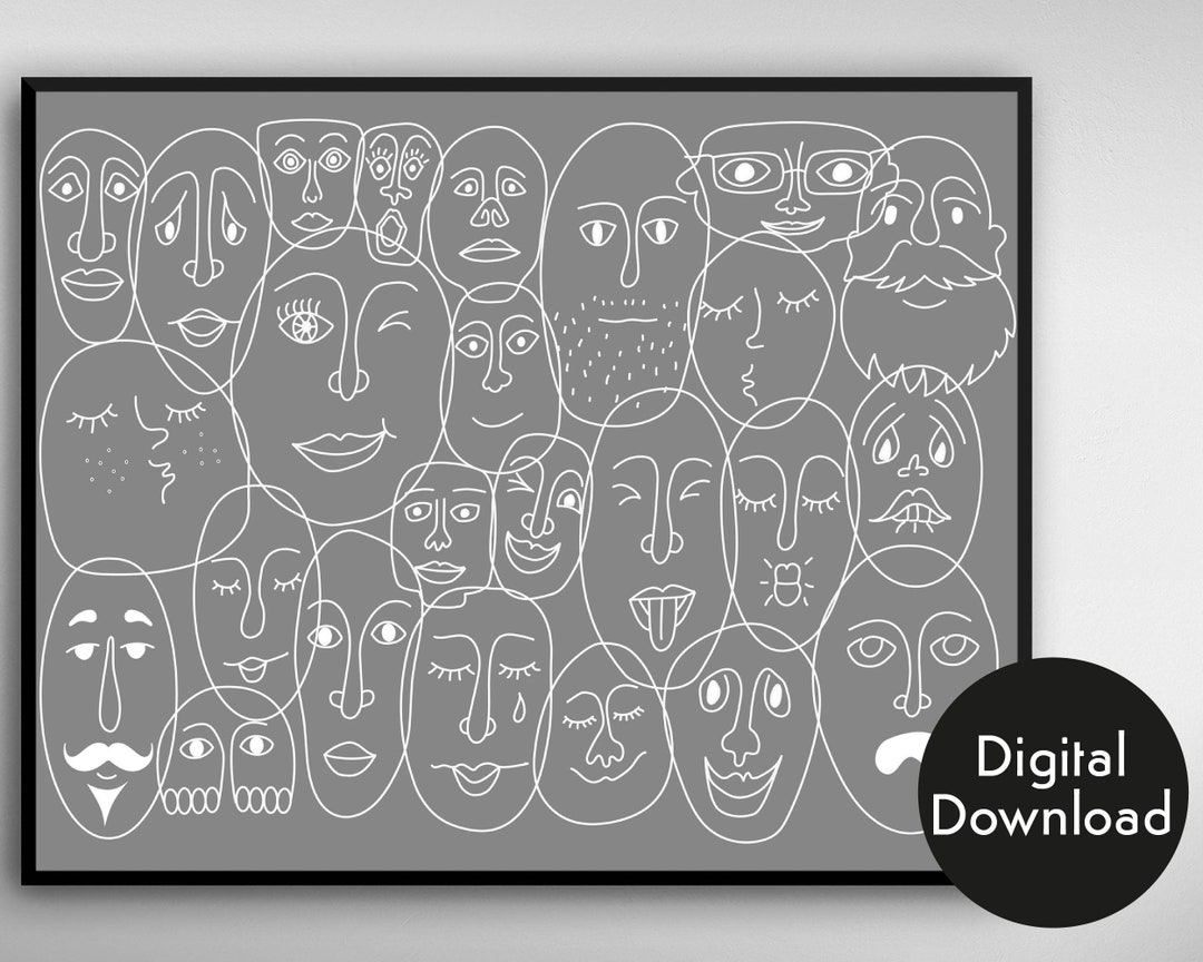 Funny Faces Poster Grey Print Instant Download Wall Art Minimalist Wall ...