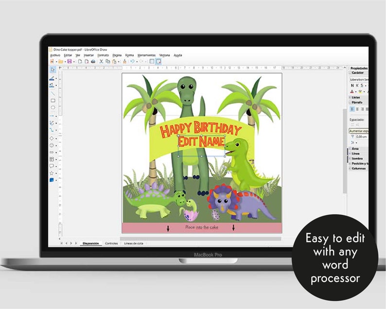 Editable Dinosaurs Cake Topper Digital Download Downloadable - Etsy