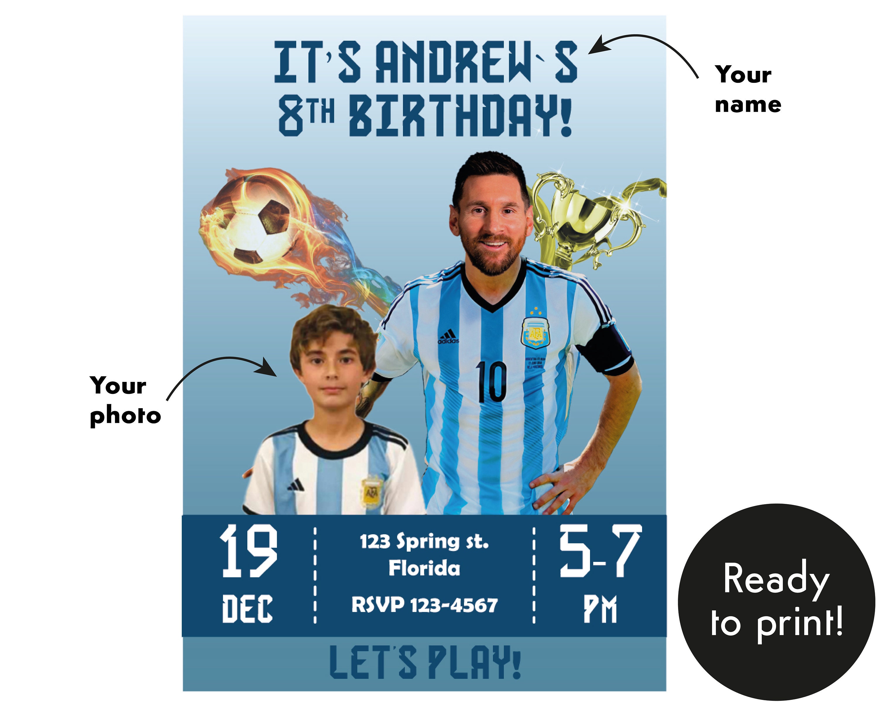 Personalized Messi Birthday Invitation Digital Download Birthday Party ...