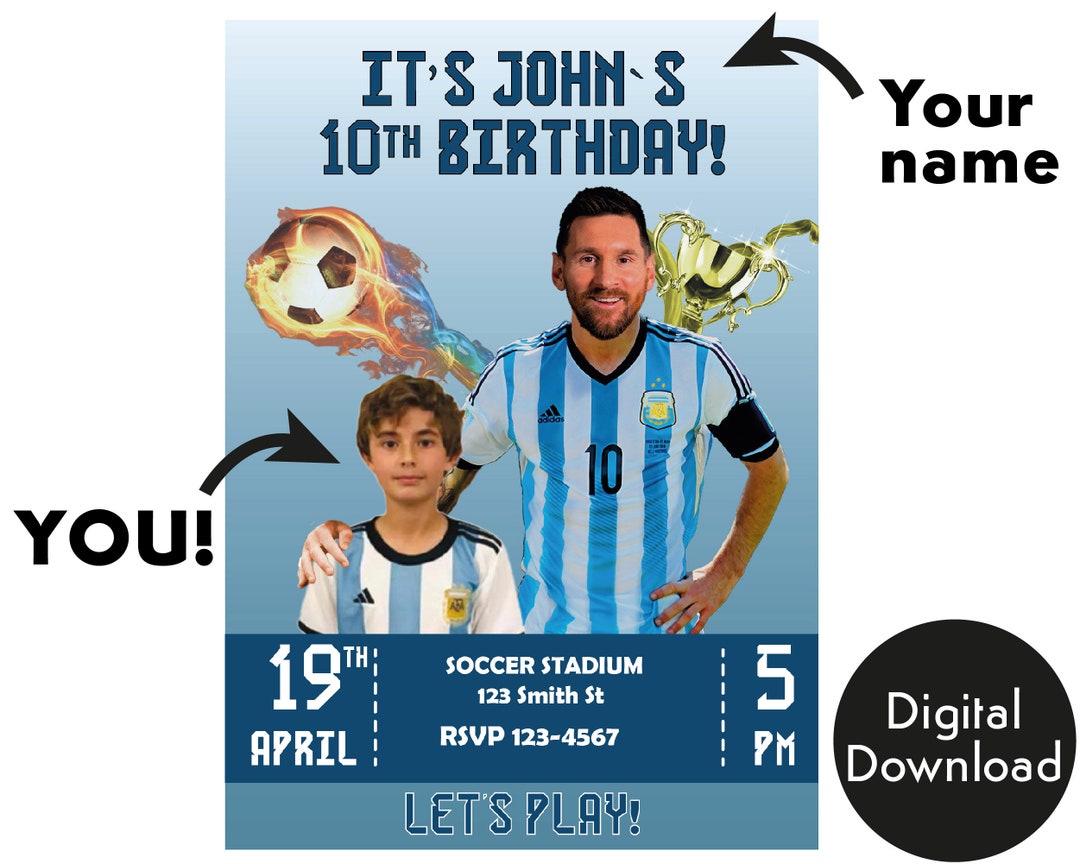 Personalized Messi Birthday Invitation Digital Download Birthday Party ...