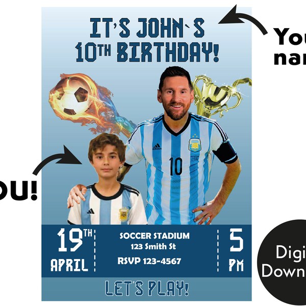 Birthday Invitation Template Messi - Etsy