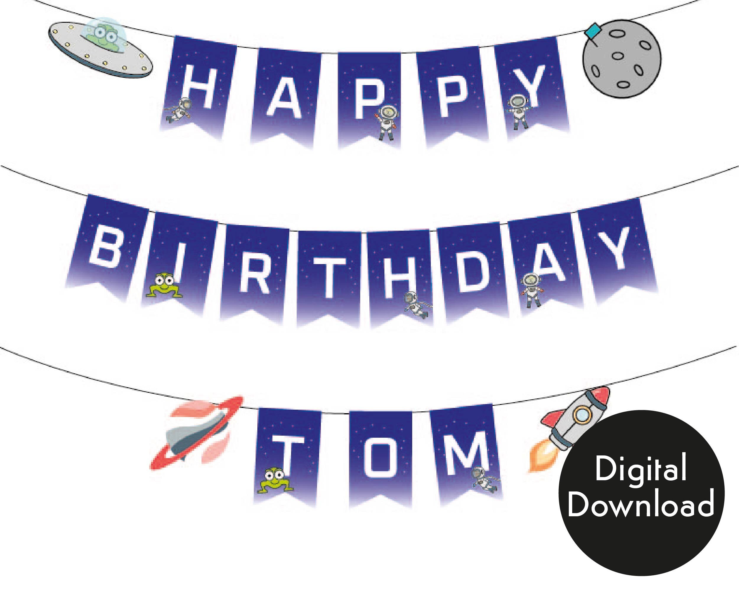 Editable Spaceman Birthday Banner Digital Download, Downloadable Happy ...