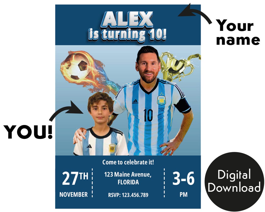 Personalized Messi Birthday Invitation Digital Download Birthday Party ...