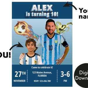 Personalized Messi Birthday Invitation Digital Download Soccer Party Printable Invite Messi ...