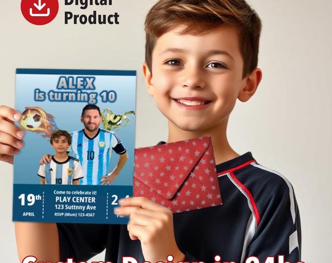 Personalized Messi Birthday Invitation Digital Download Soccer Party ...