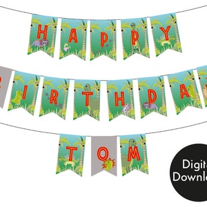 Editable Dinosaurs Birthday Banner Digital Download, Downloadable Happy ...