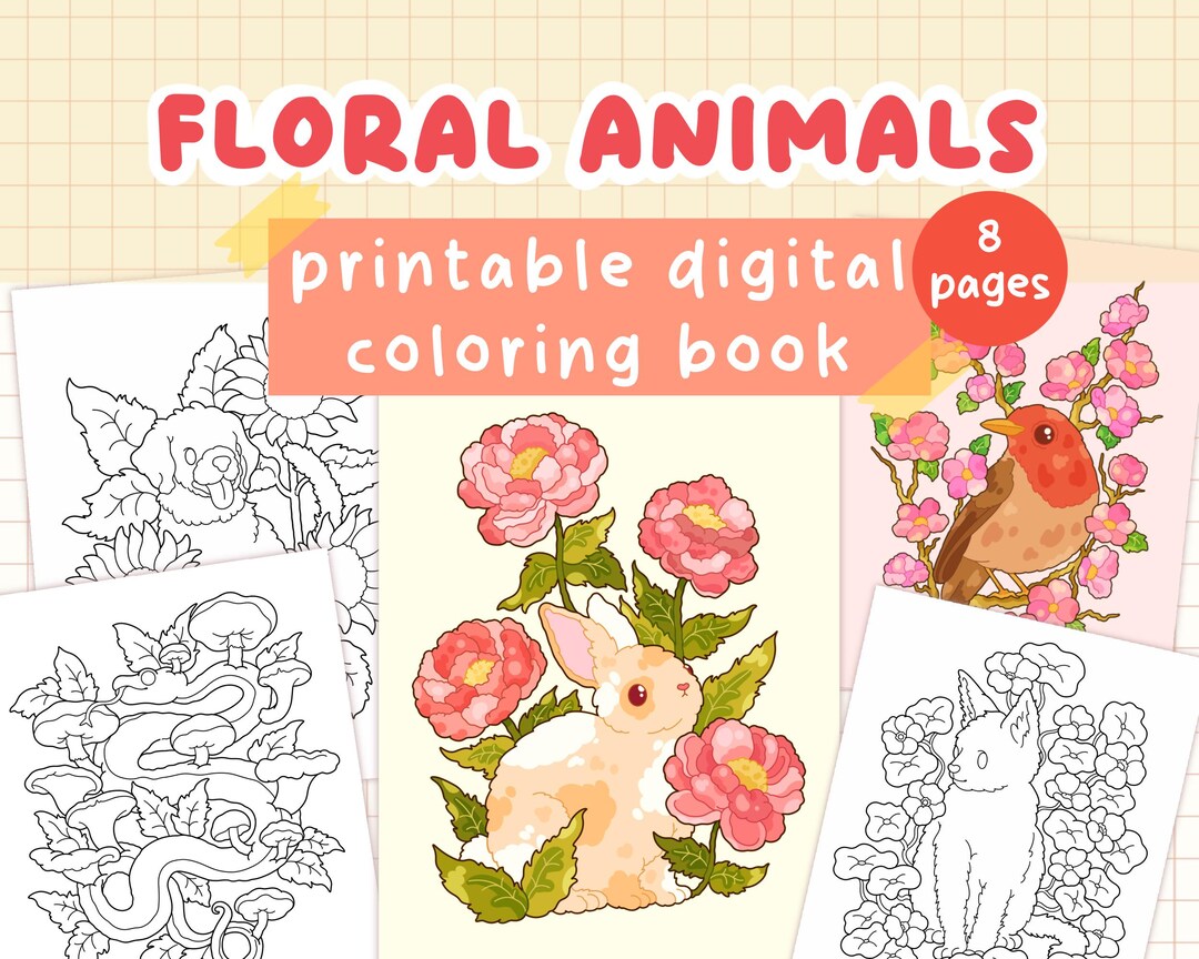 Floral Animals Coloring Book | Digital Download | Printable Coloring ...