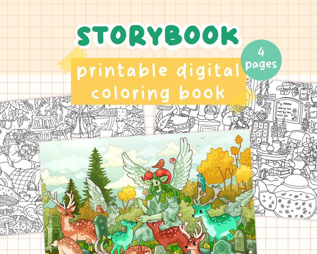 Storybook Coloring Pages, Story Illustration Coloring Book, Magical ...