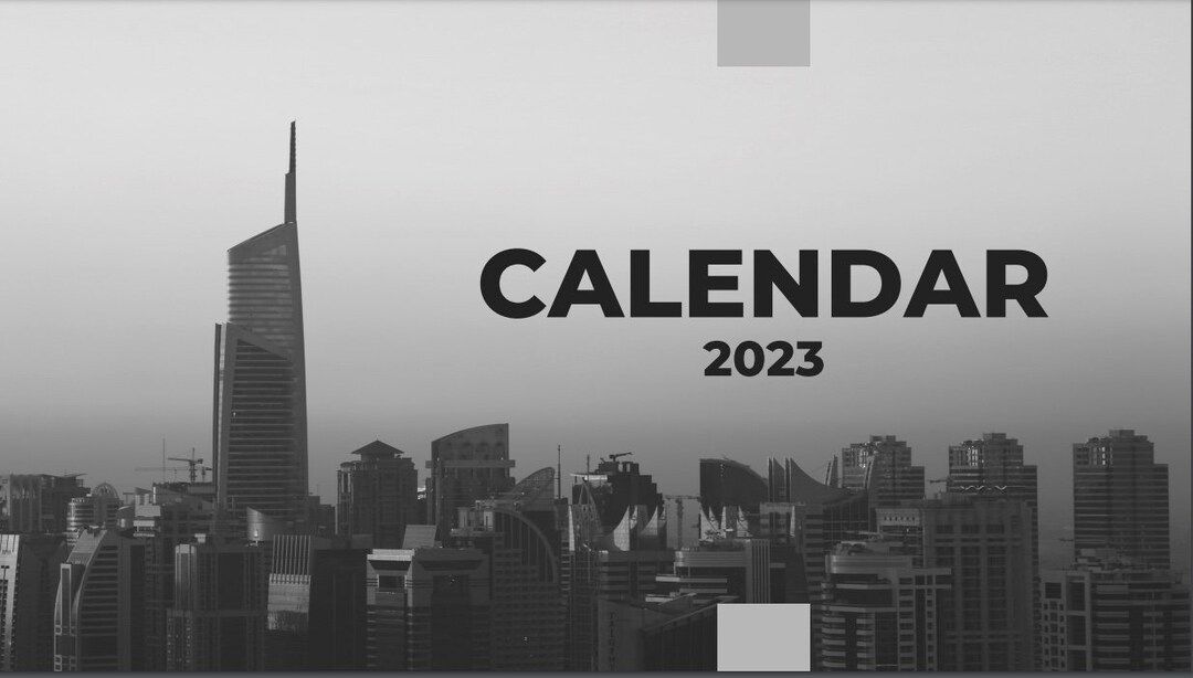 Printable Calendar 2023 Monochrome Skyline Black and White Calendar ...