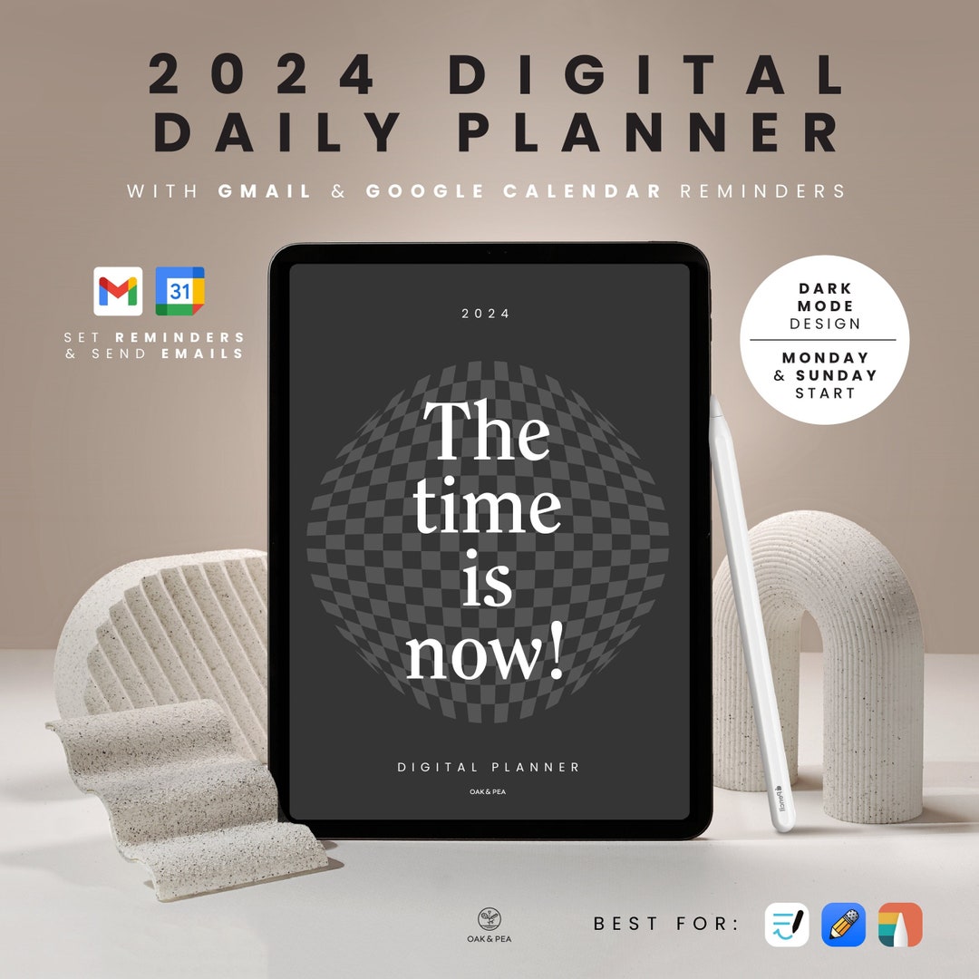 2024 Dark Mode Digital Planner With Google Reminders & Gmail ...