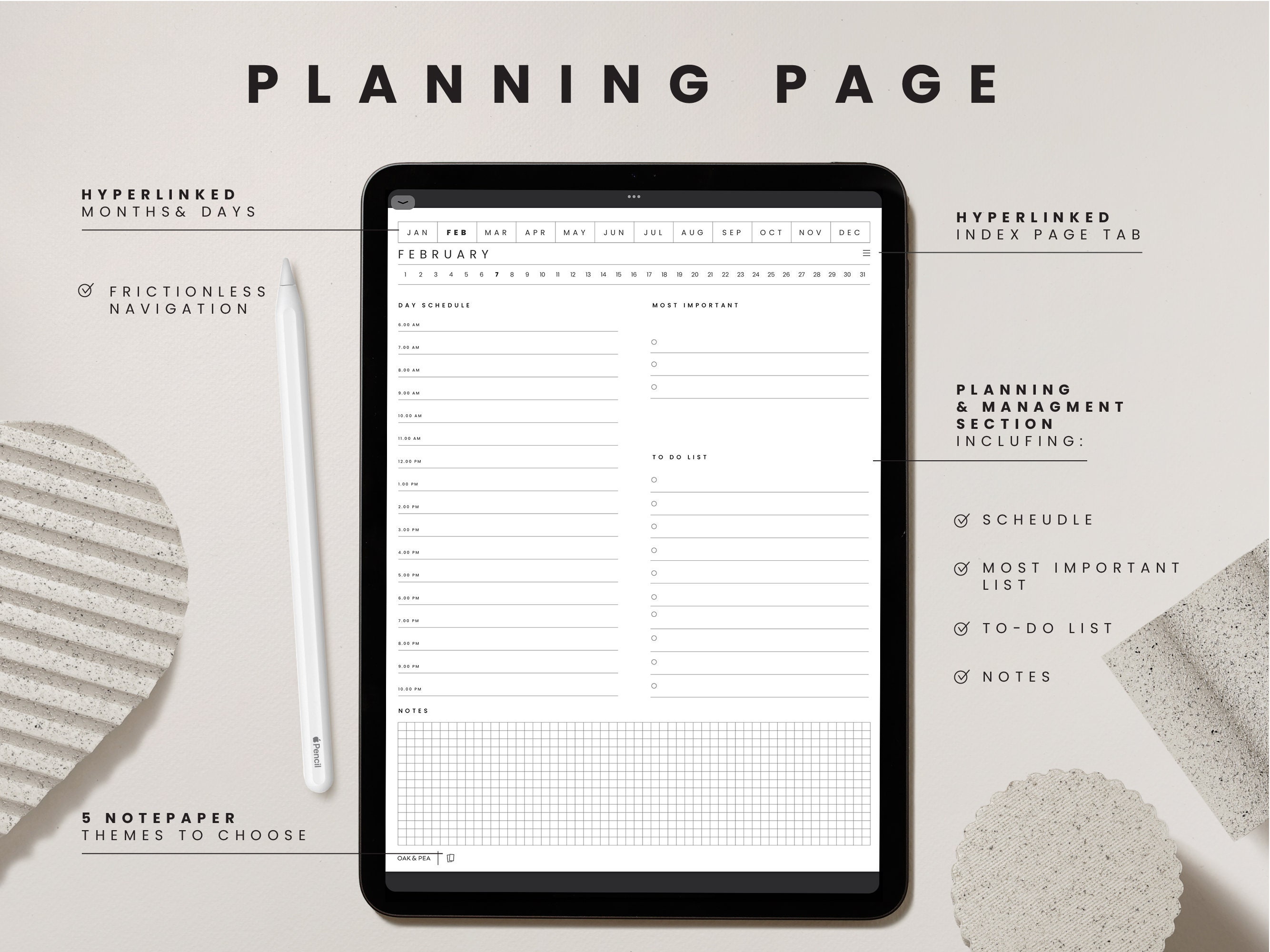 Digital Undated Minimalist Simple Planner, White Beige Grey Portrait ...