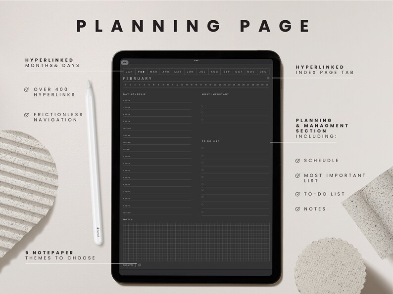 Dark Mode Digital Planner: Undated Minimalist iPad Daily Schedule (PDF ...