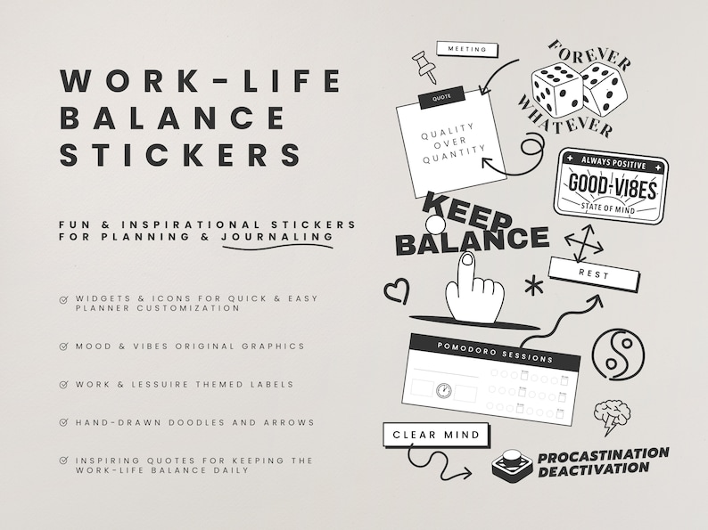 Work-life Balance Digital Stickers: Goodnotes Planner Bundle - Etsy