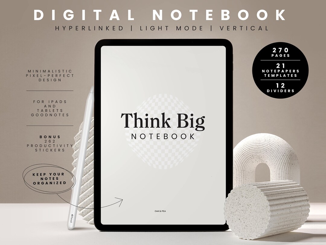 Minimalistic Notebook Template, Digital Paper With Tabs, Note Taking ...