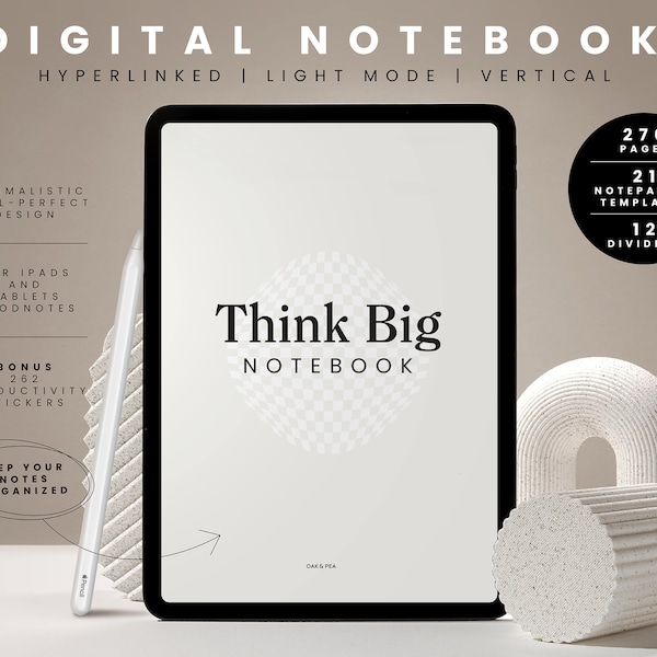Minimalist Digital Notebook With Tabs for iPad Goodnotes Notability ...