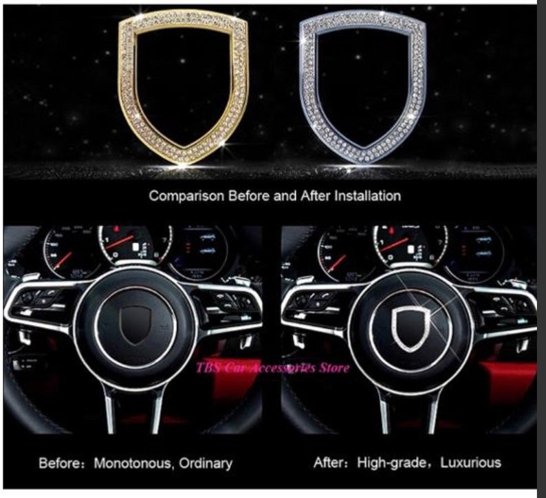 Porsche Diamond Crystal Steering Wheel Logo Shield Surround Frame in ...