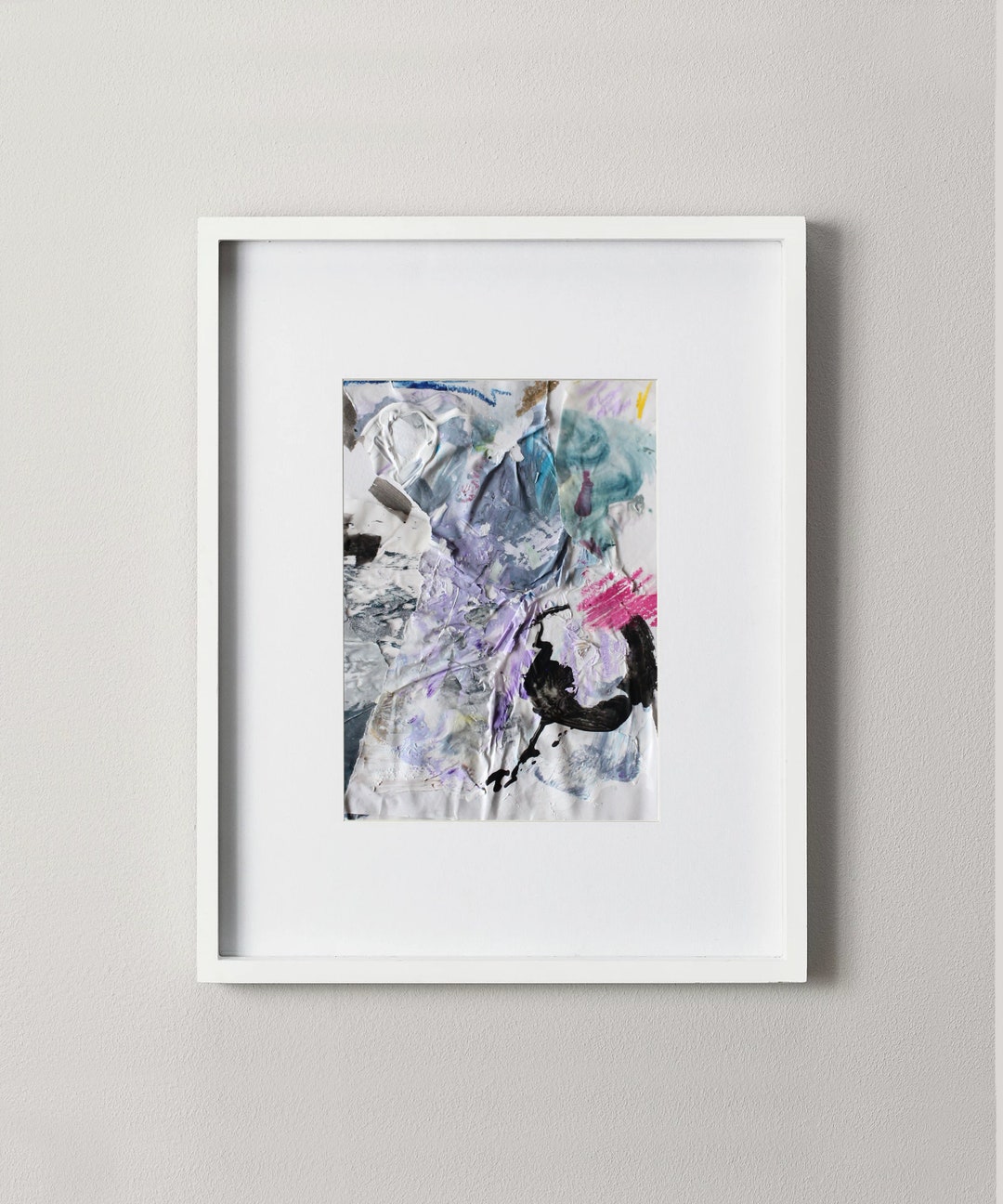 Purple Painting Textured Original Abstract Collage on Paper Wall Art ...