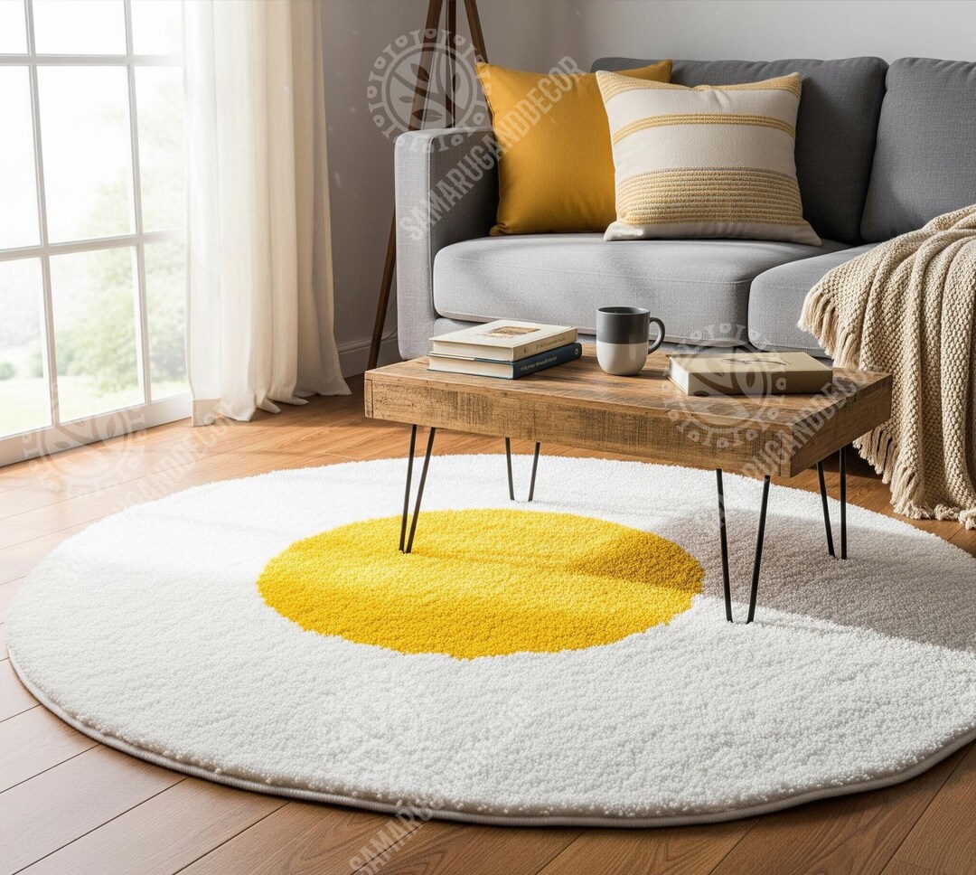 Fried Egg Rug – Round Modern Tufted Accent Rug for Living Room or Kids ...