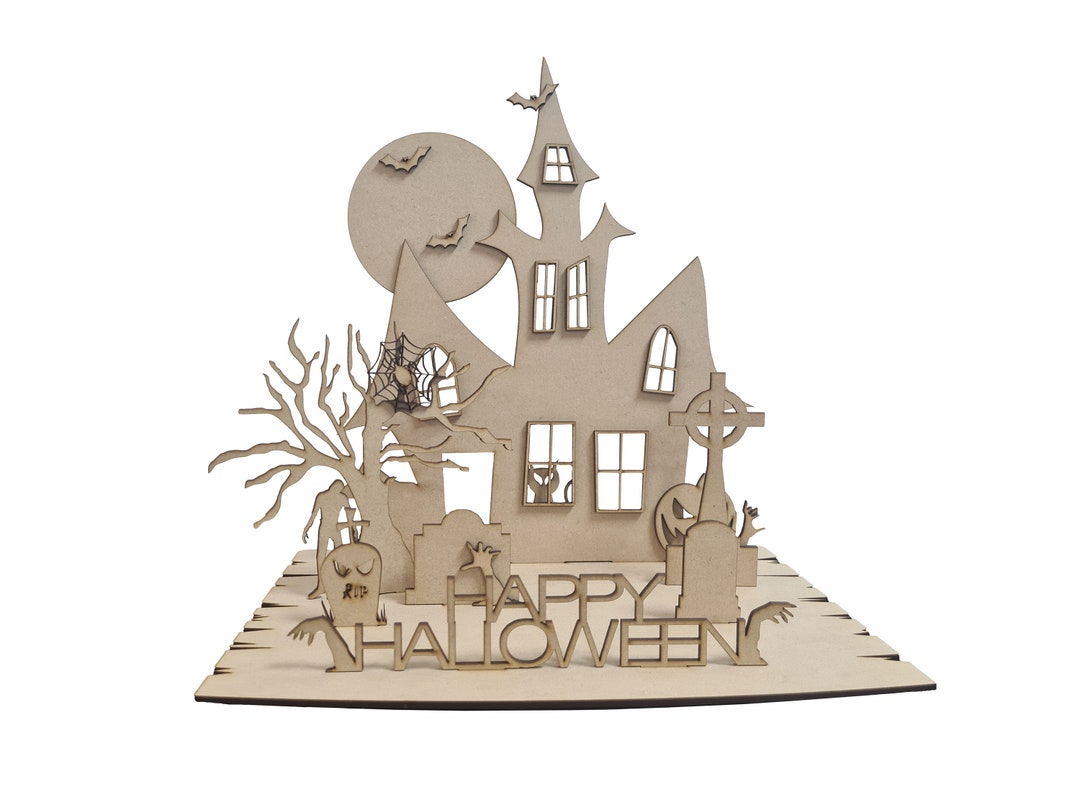 Wooden MDF Halloween Haunted House Decoration - Etsy UK