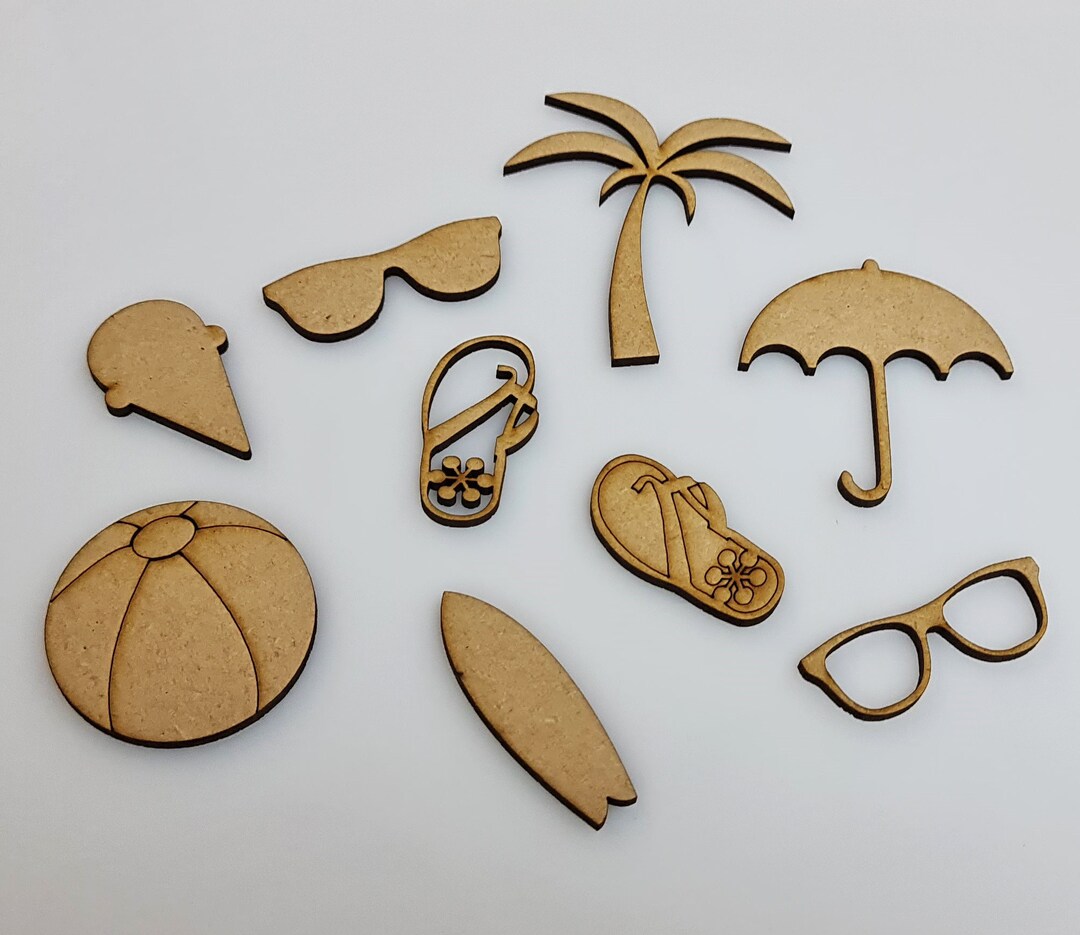 Wooden MDF Summer Beach Shapes Craft Blank Decorations Embellishments ...