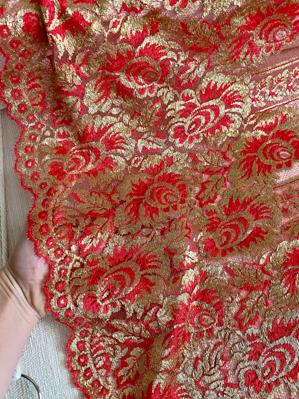 Luxury Red and Gold Metallic Solstiss Chantilly Lace With - Etsy