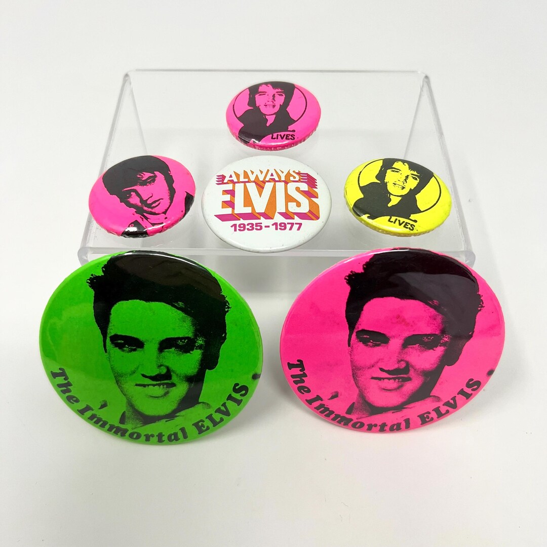 Elvis Presley Pin Badges, Set of Six Flourescent Colourful Vintage ...