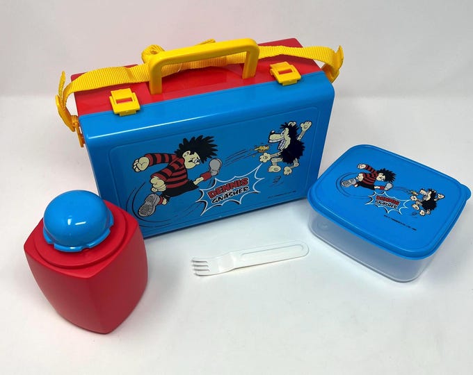 Dennis the Menace and Gnasher Lunch Box With Flask, Fork and Lidded Box ...