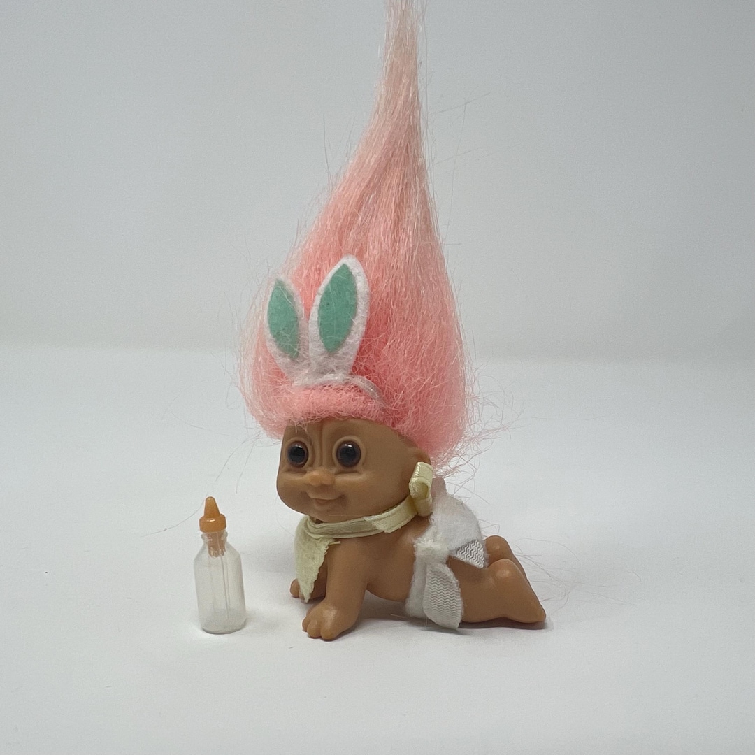 Mini Easter Bunny Baby Troll With Bottle by Russ 1990s, Vintage Troll ...