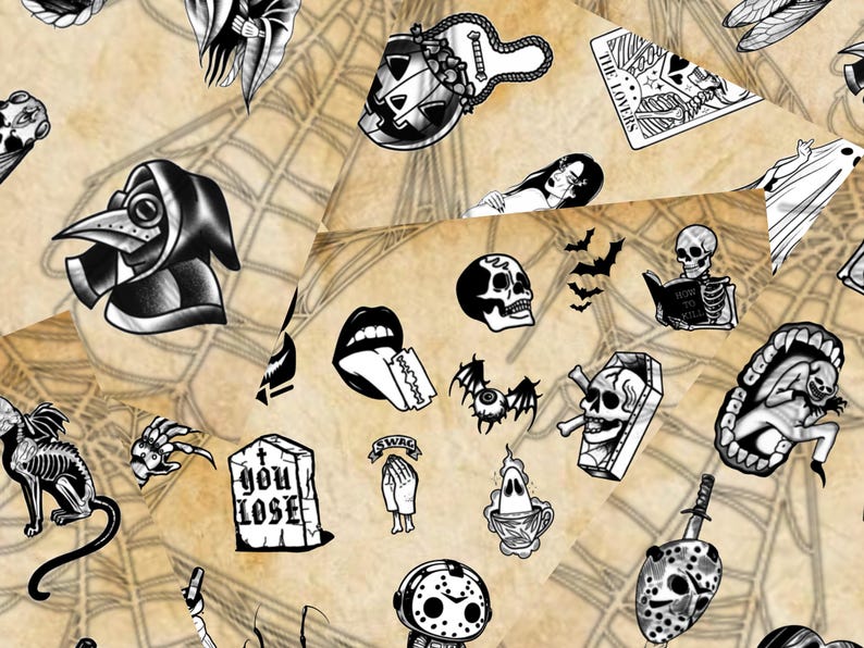 Halloween Creepy Tattoo Flash Sheet Stamps Ready to Use! - Etsy