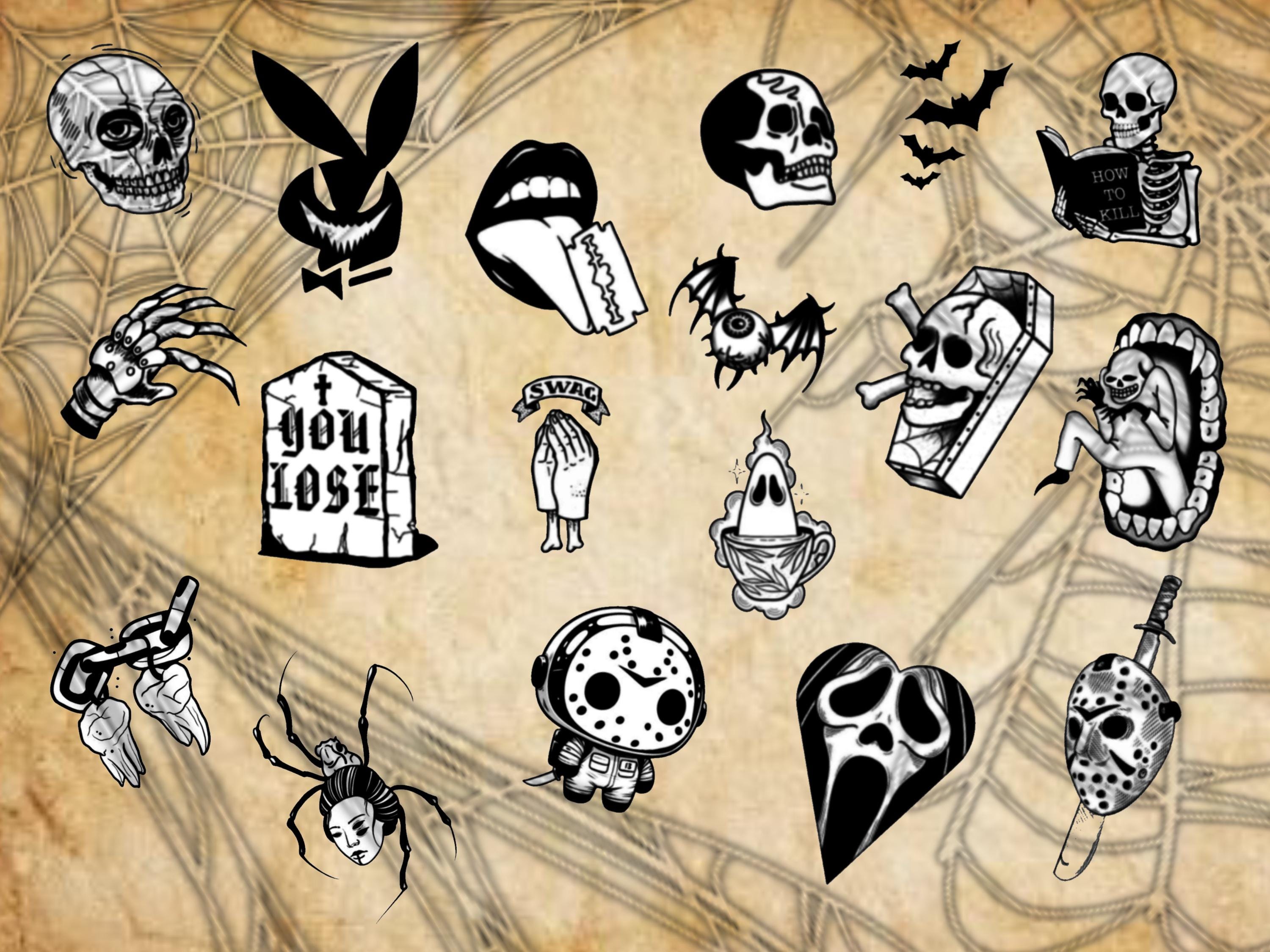 Halloween Creepy Tattoo Flash Sheet Stamps Ready to Use! - Etsy