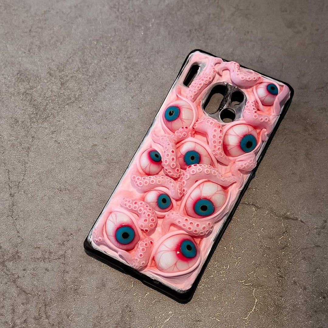 3D Pink Octopus Tentacle Phone Case Handmade Eyeball Phone Case Goth ...