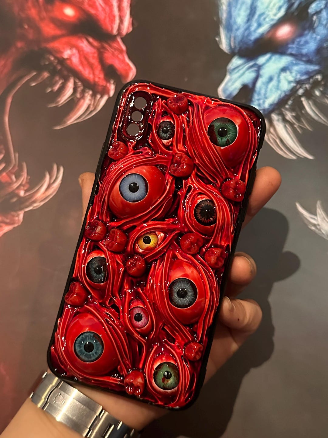 3D Red Horror Colorful Eyes Phone Case Handmade Luxury Creepy Eyes Cool ...