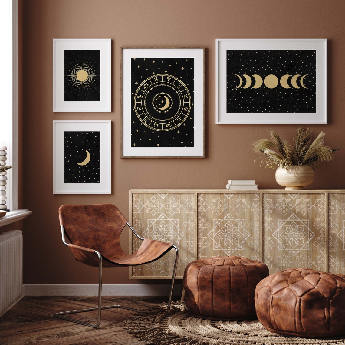 Printable Wall Art Constellation Wheel Zodiac Golden Star Collection ...