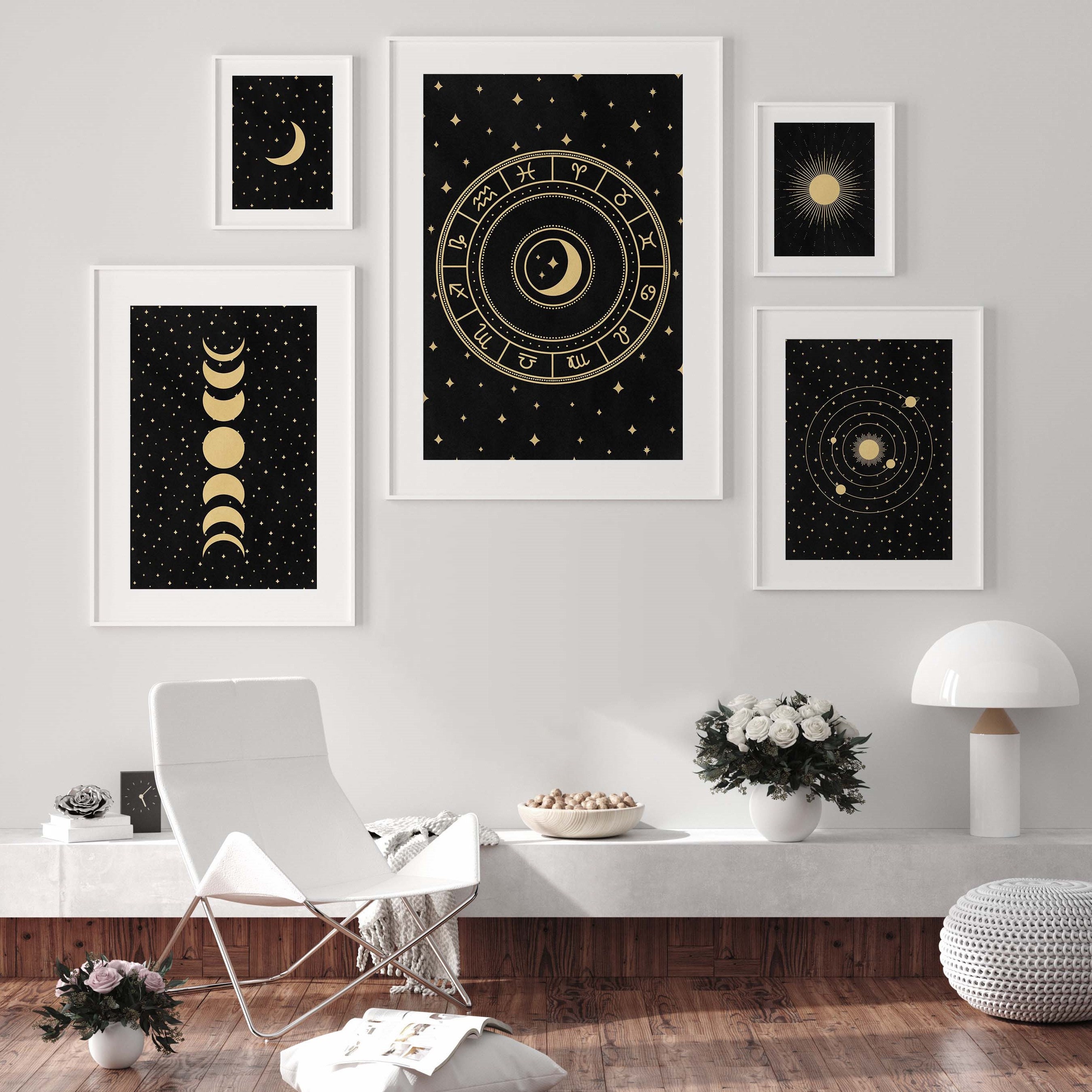 Printable Wall Art Constellation Wheel Zodiac Golden Star Collection ...