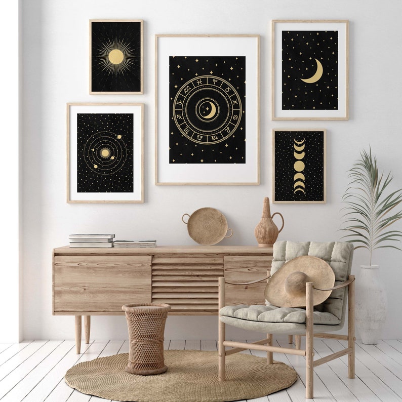 Printable Wall Art Constellation Wheel Zodiac Golden Star Collection ...