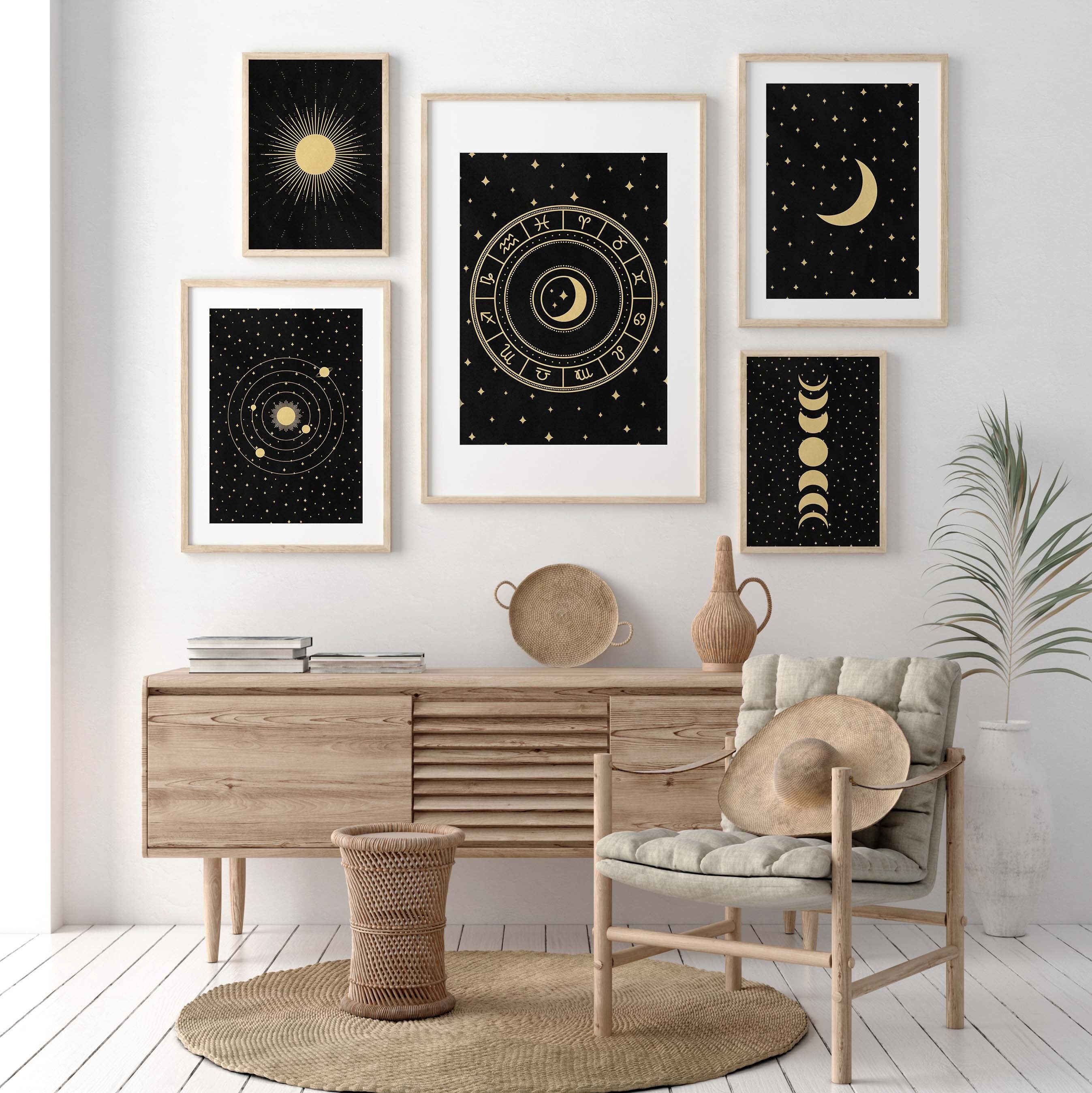 Printable Wall Art Constellation Wheel Zodiac Golden Star Collection ...