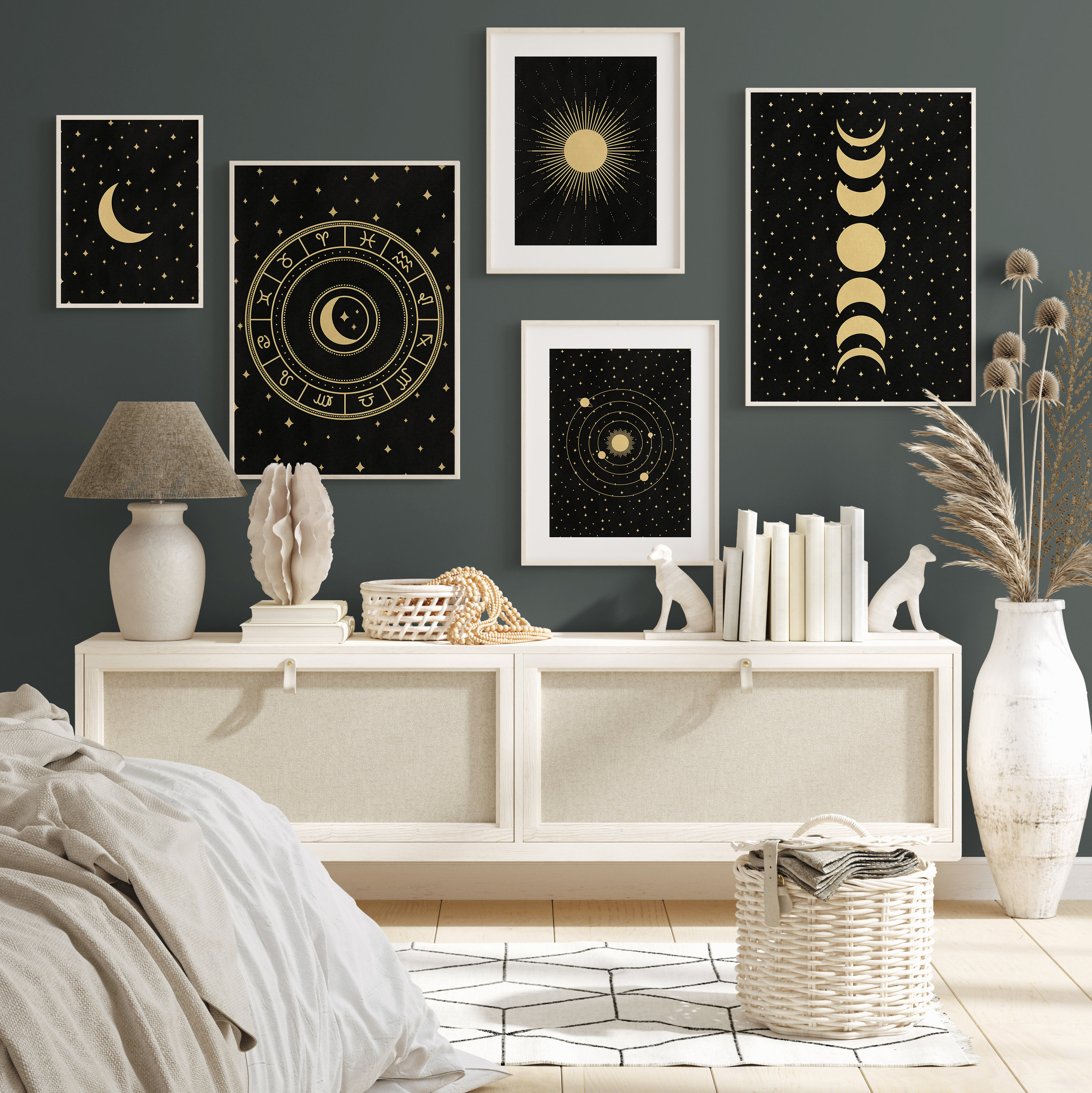 Printable Wall Art Constellation Wheel Zodiac Golden Star Collection ...