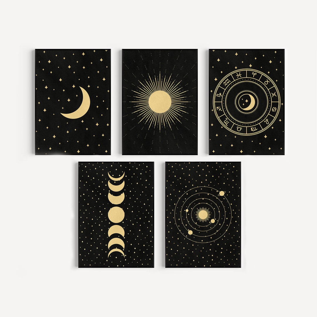 Printable Wall Art Constellation Wheel Zodiac Golden Star Collection ...