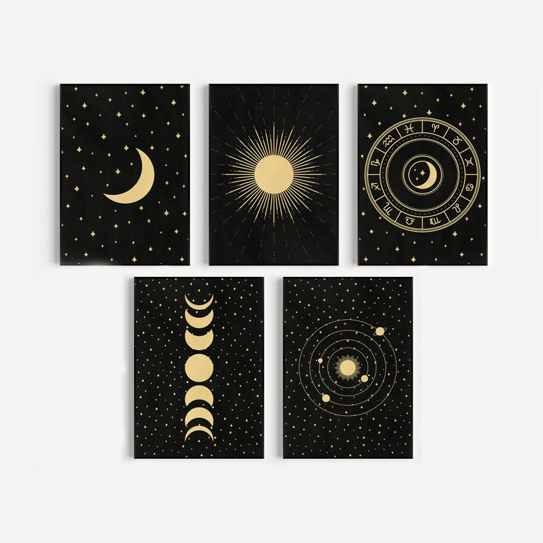 Printable Wall Art Constellation Wheel Zodiac Golden Star Collection ...