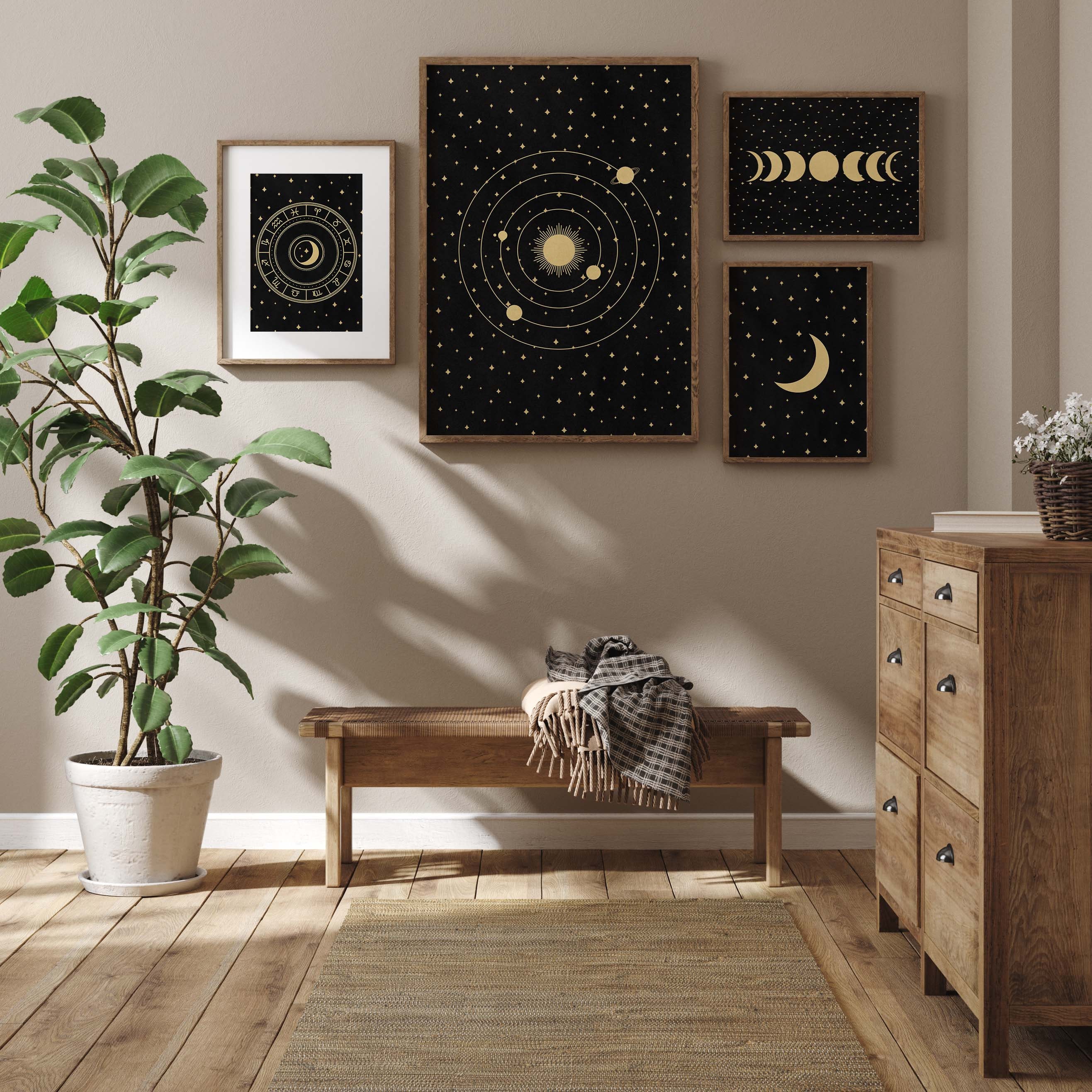 Printable Wall Art Constellation Wheel Zodiac Golden Star Collection ...