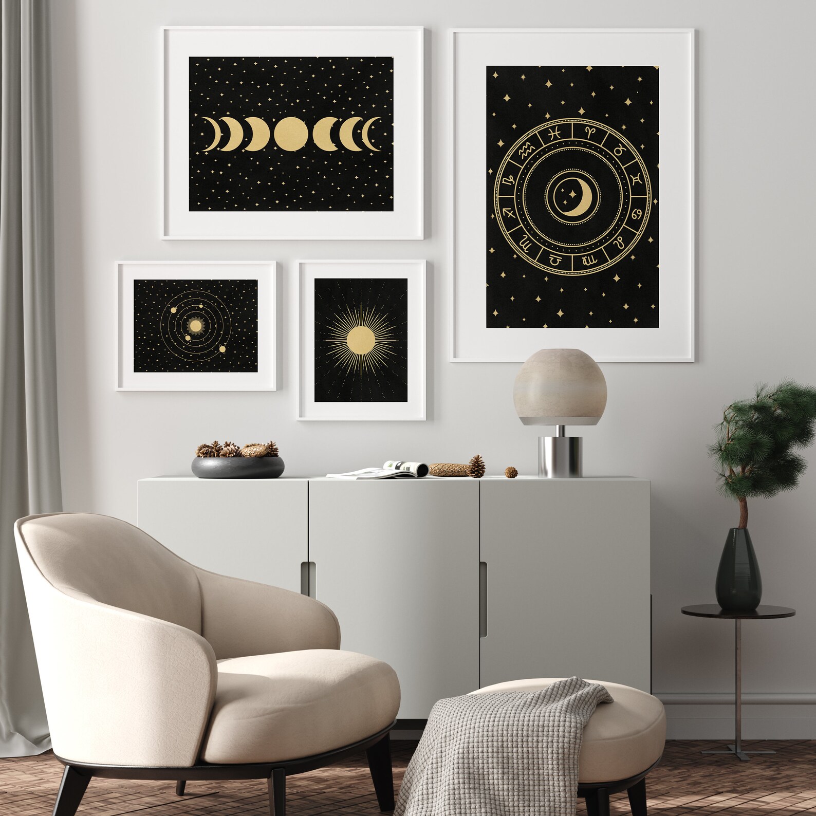 Printable Wall Art Constellation Wheel Zodiac Golden Star Collection ...