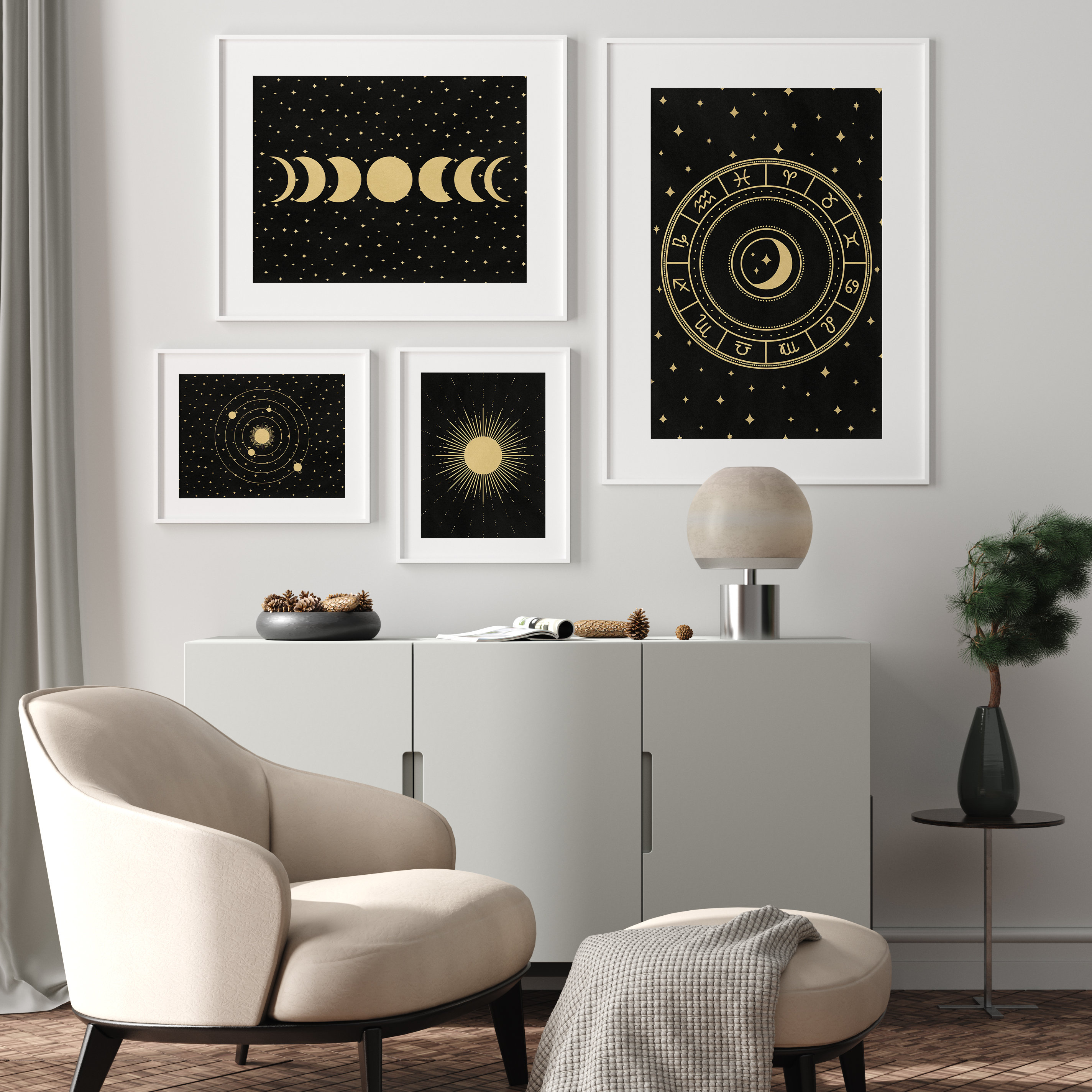 Printable Wall Art Constellation Wheel Zodiac Golden Star - Etsy