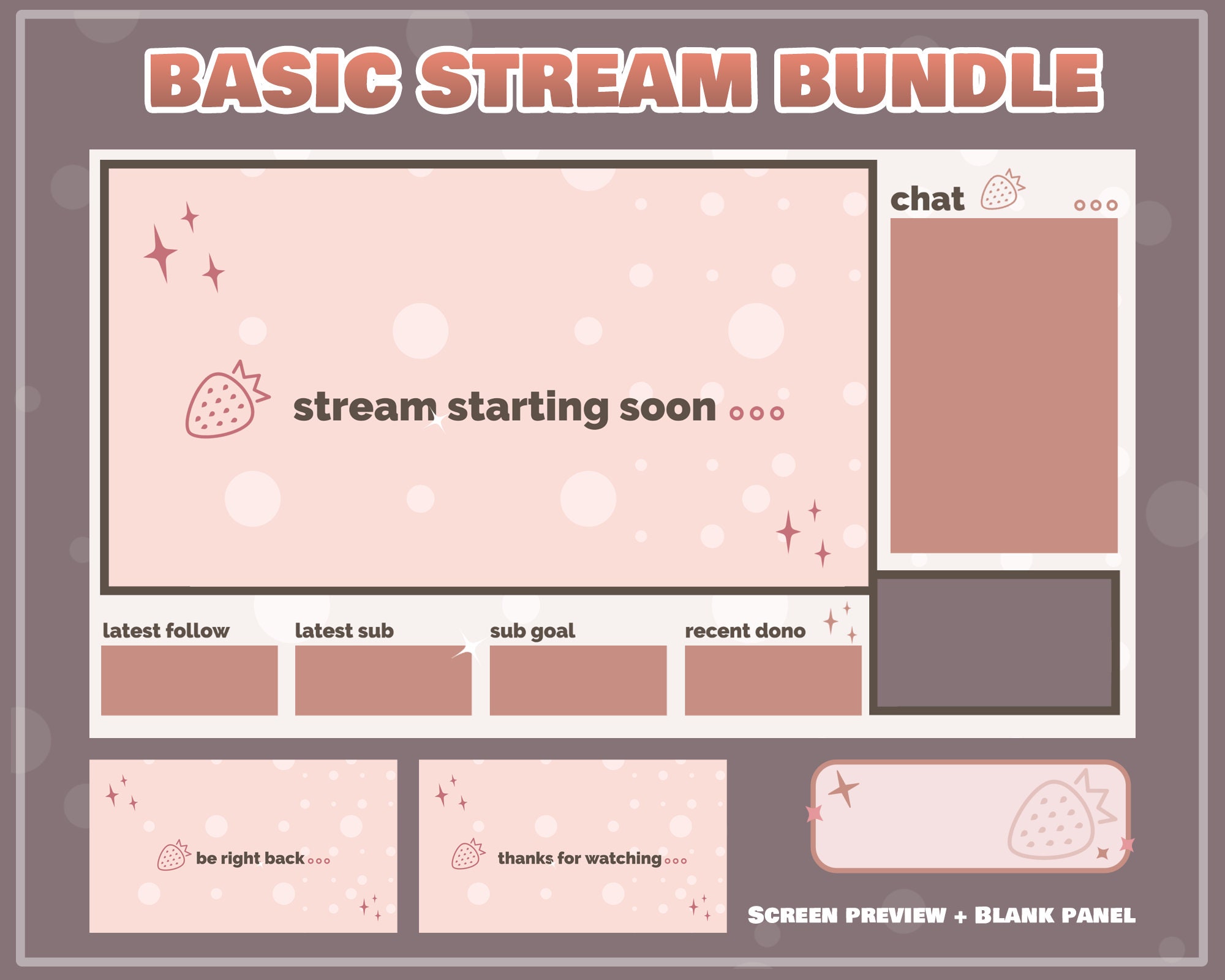 Basic Stream Bundle for Twitch, Set 13x Items, 3 Overlays, 7 Panels, 3 ...