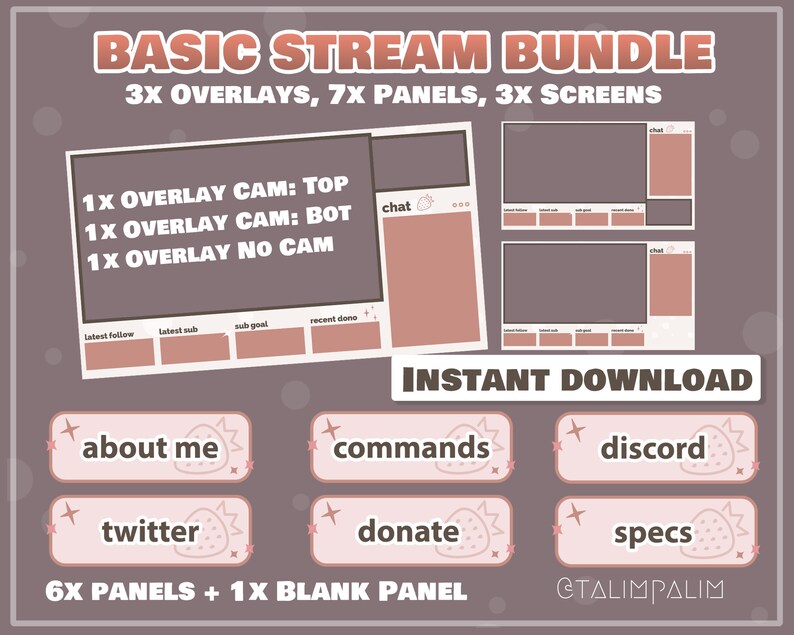 Basic Stream Bundle for Twitch, Set 13x Items, 3 Overlays, 7 Panels, 3 ...